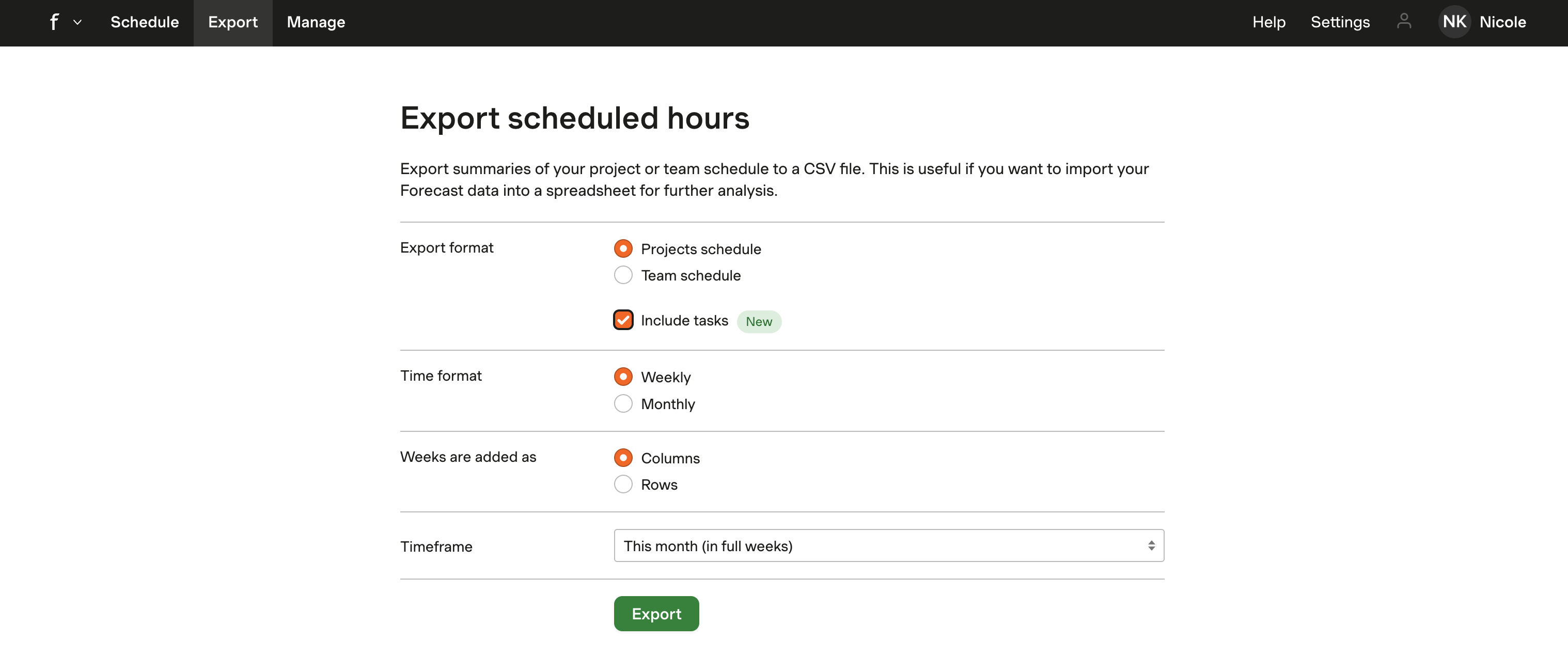Forecast: Exporting the schedule – Harvest Help Center